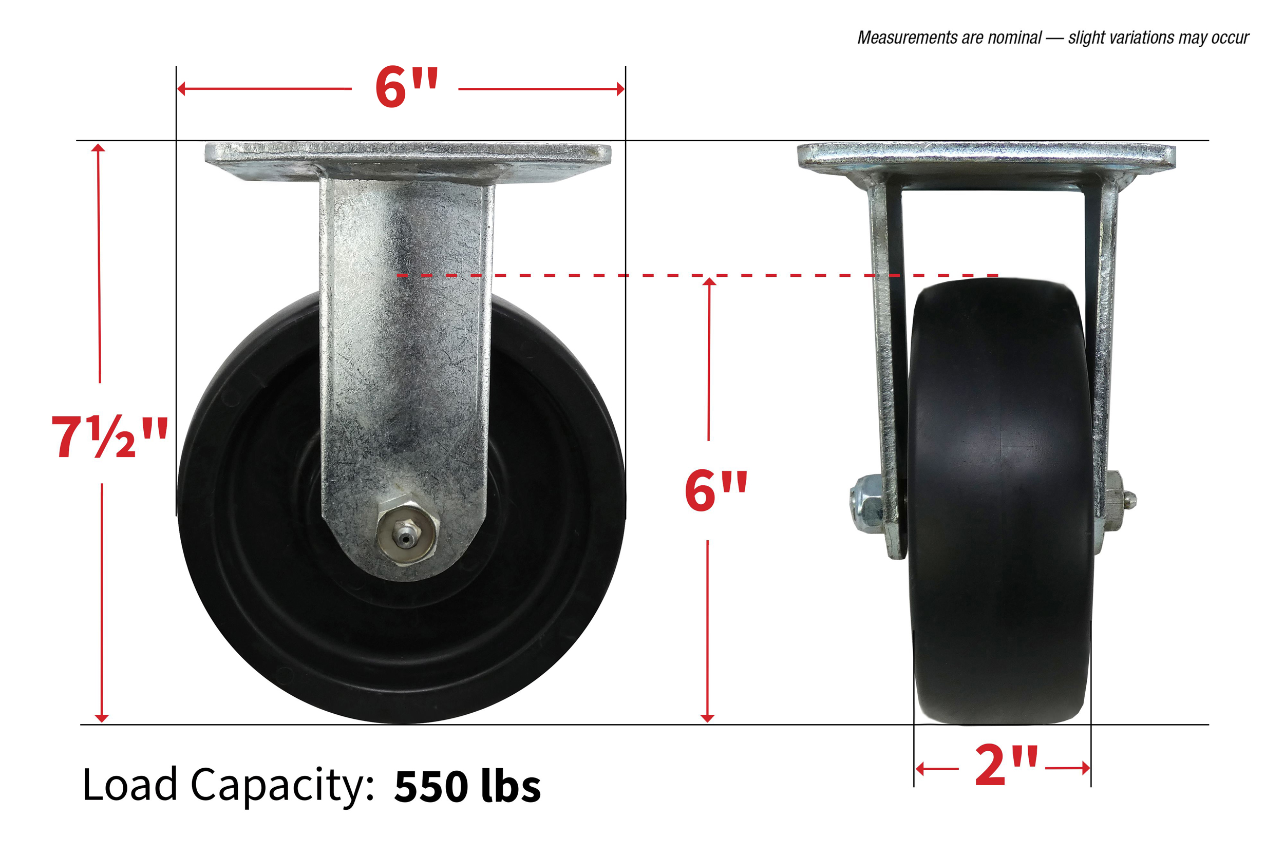 6-Inch Polypropylene Wheel Rigid Plate Caster, 550-lb Load Capacity ...