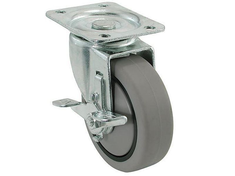 4-Inch Thermoplastic Swivel Caster with Brake, 250-lb Load Capacity ...