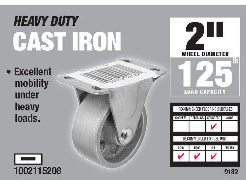 2-Inch Rigid Plate Cast Iron Caster, 125-lb Load Capacity – Shepherd ...