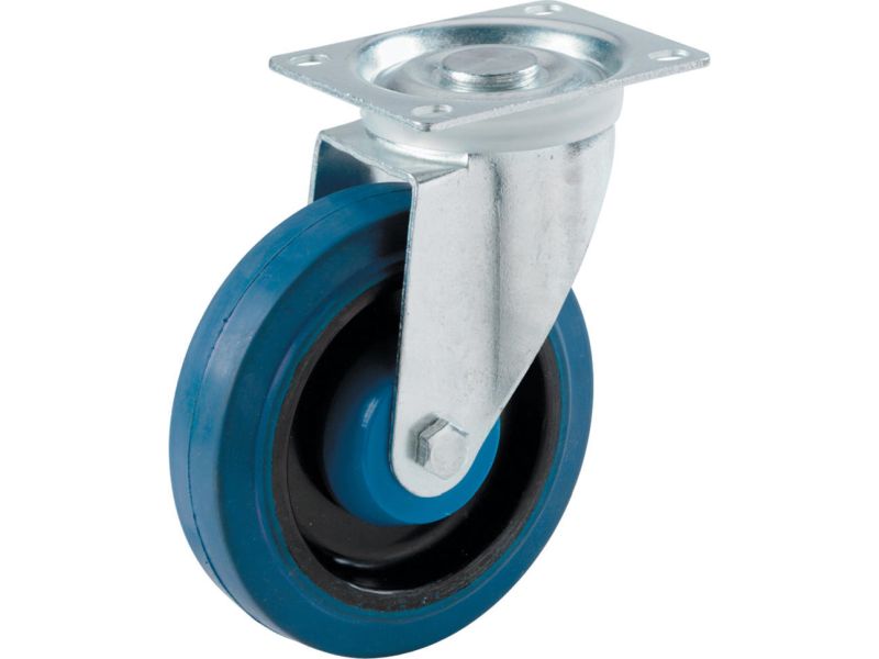 4-Inch Swivel Plate Elastic Blue Rubber Caster, 265-lb Load Capacity ...