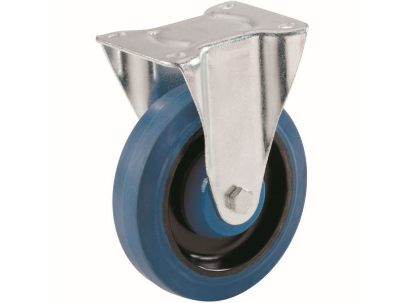 4-Inch Rigid Plate Elastic Blue Rubber Caster, 265-lb Load Capacity ...