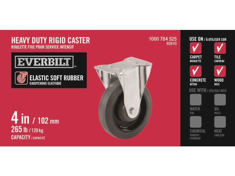 4-Inch Rigid Plate Elastic Blue Rubber Caster, 265-lb Load Capacity ...