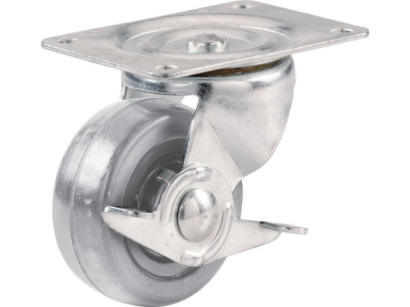 4-Inch Hard Rubber Swivel Plate Caster with Brake, 255-lb Load Capacity ...