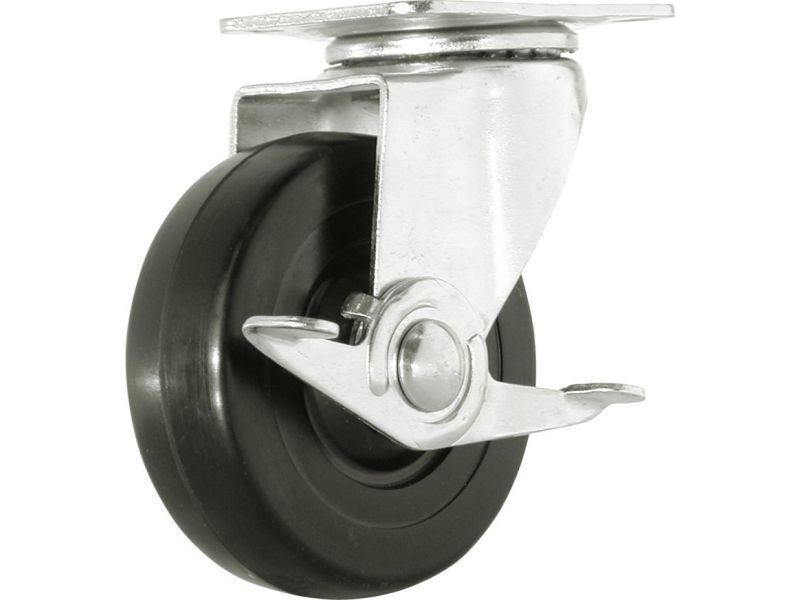 4-Inch Swivel Plate Soft Rubber Caster with Brake, 200-lb Load Capacity ...