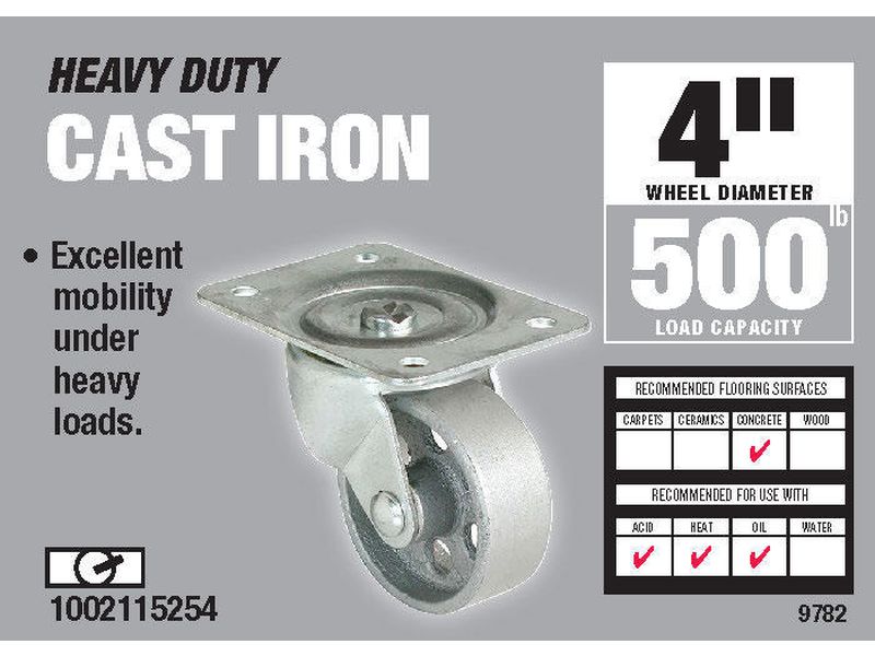 4-Inch Swivel Plate Cast Iron Caster, 500-lb Load Capacity – Shepherd ...